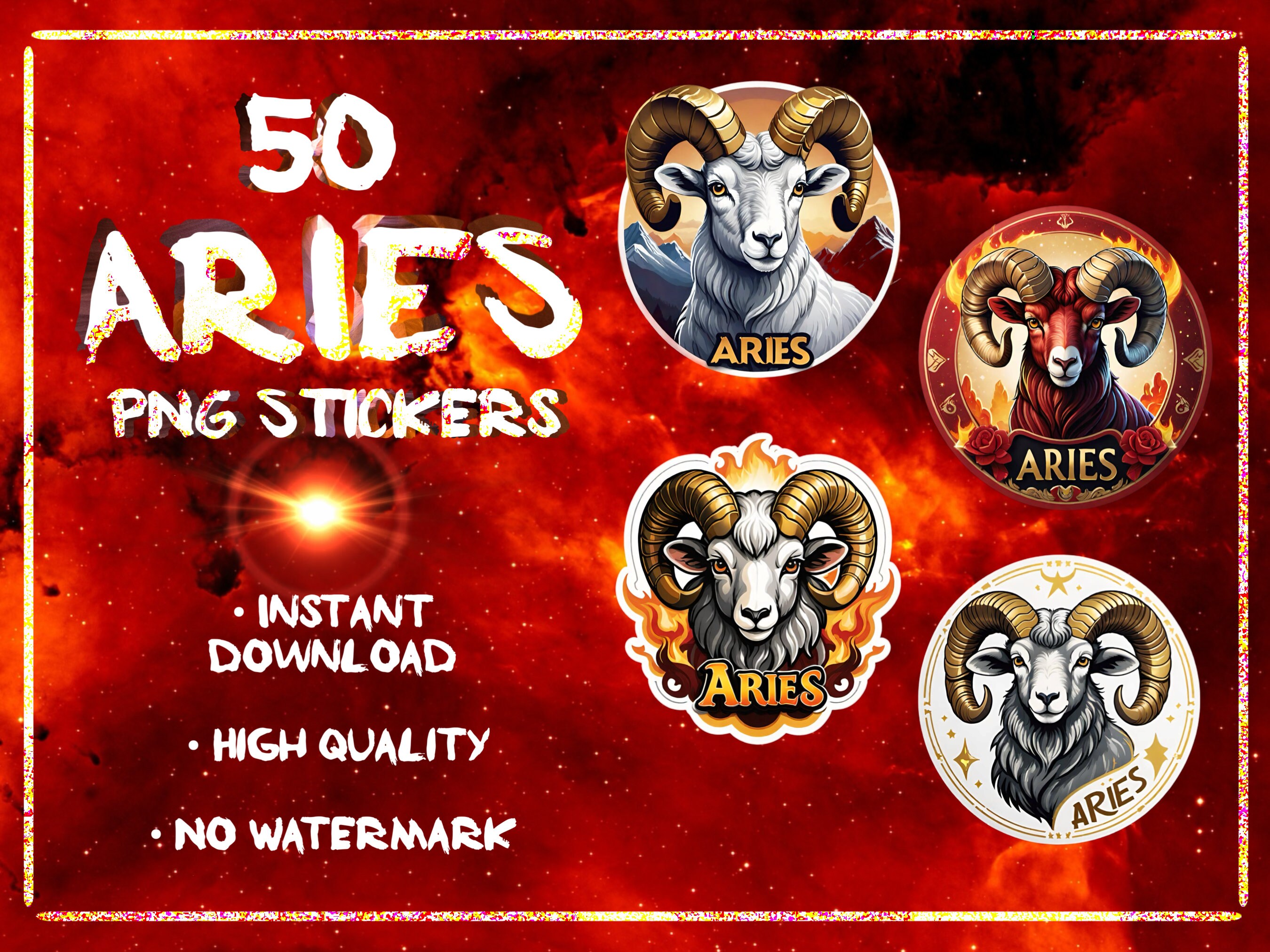 ARIES PNG STICKERS Transparent Background Printable Stickers Digital ...
