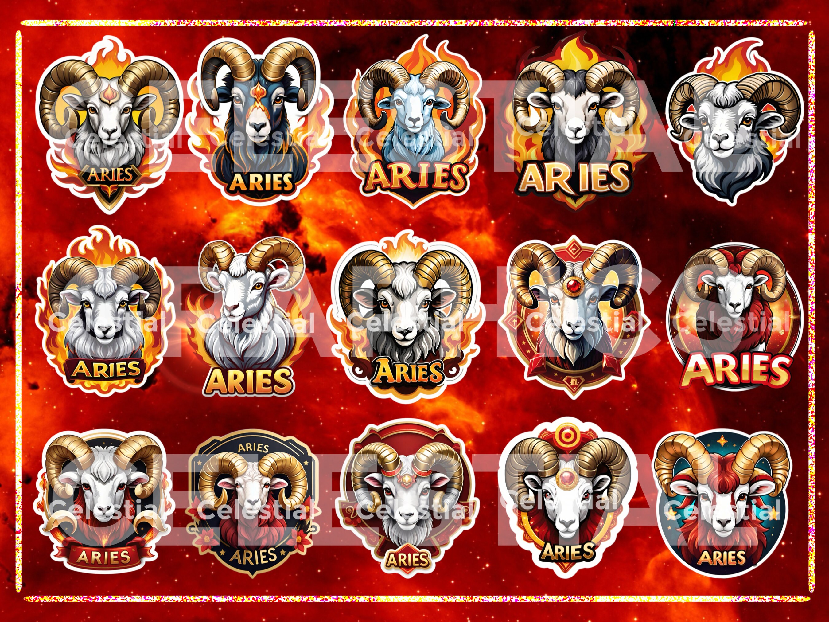 ARIES PNG STICKERS Transparent Background Printable Stickers Digital ...
