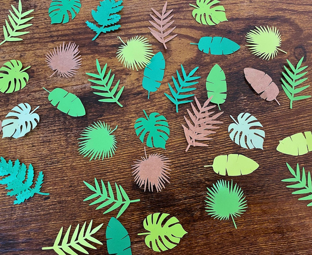 Tropical Leaves Paper Confetti Set - 100 Pieces - Tropical Party Decor ...