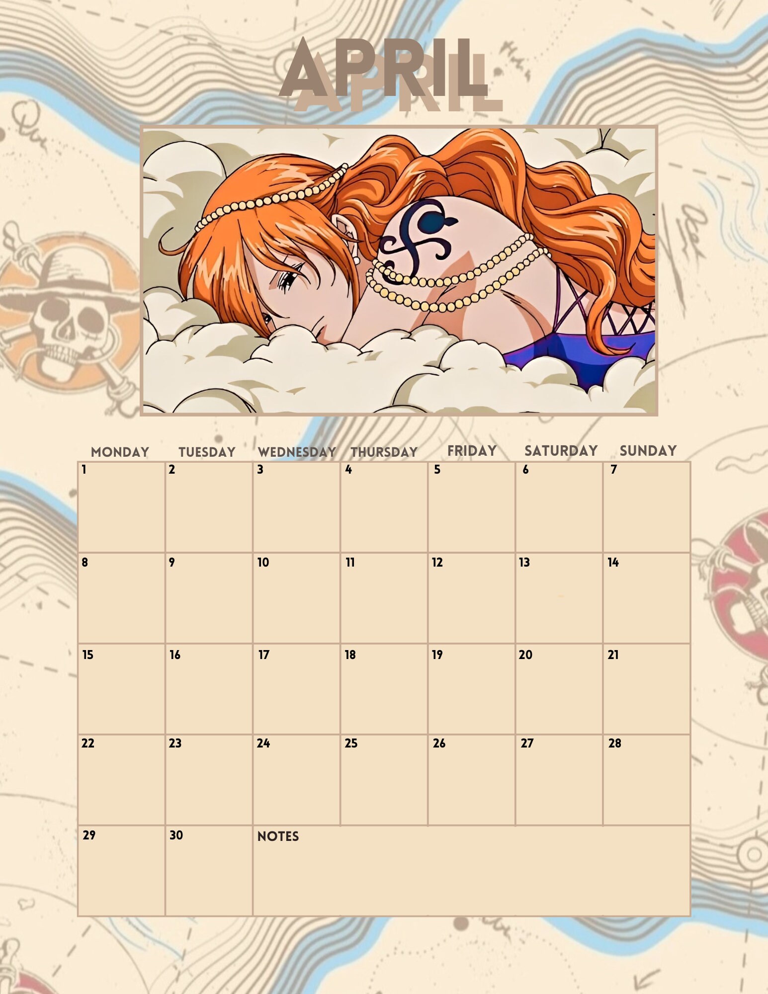 Beige One Piece Monthly Calendar - Etsy