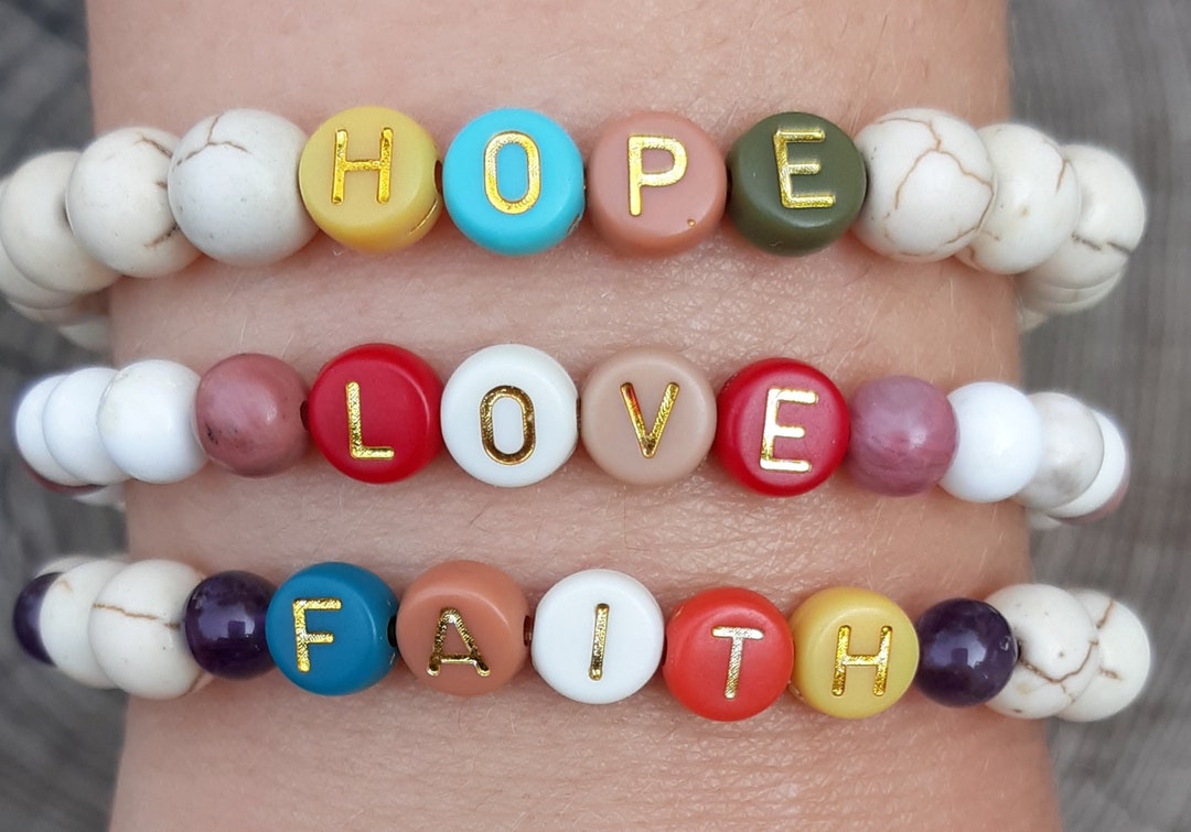 Faith Hope and Love Christian Bracelet - Bible Verse Letter Bead ...