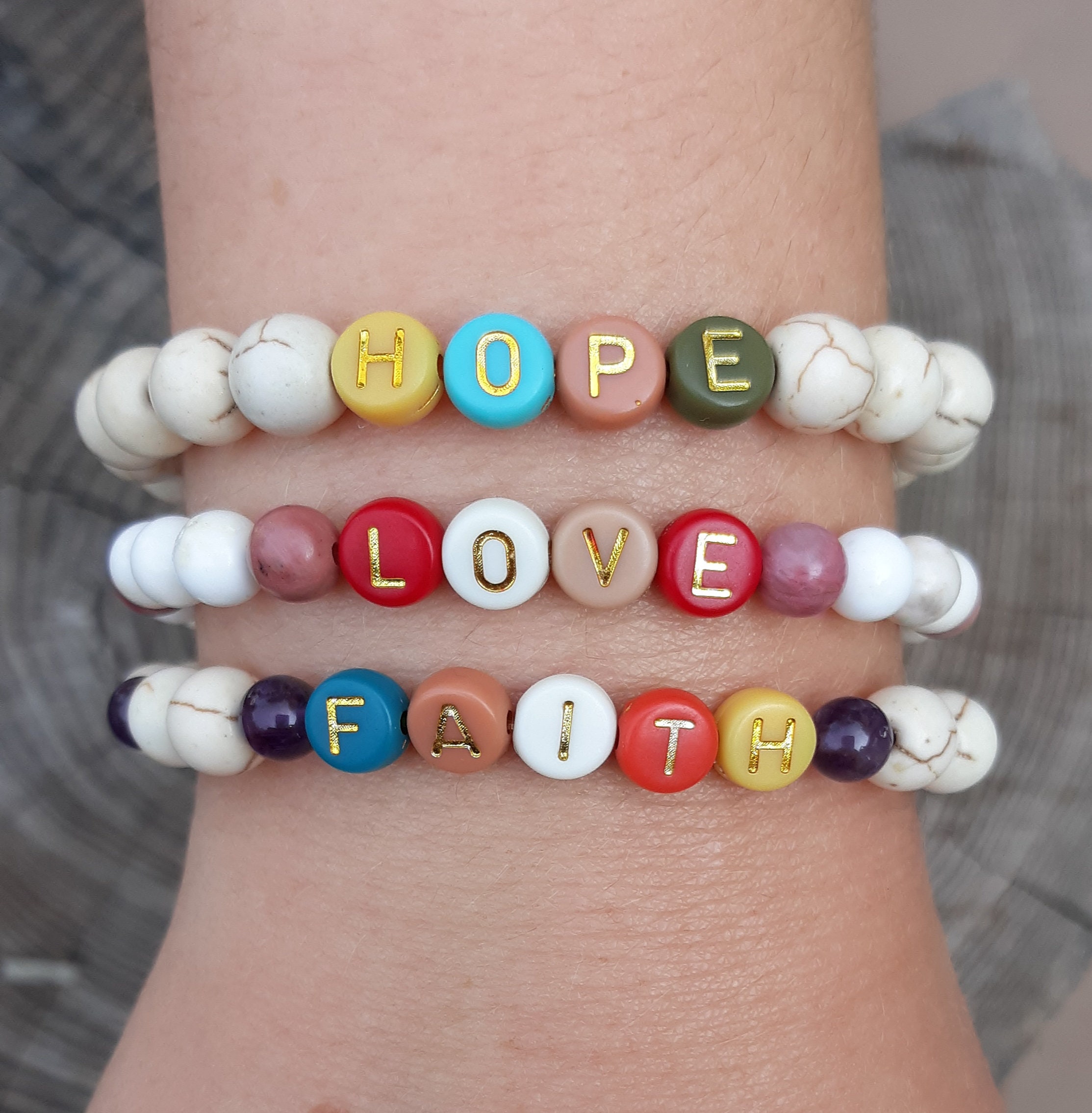 Faith Hope and Love Christian Bracelet - Bible Verse Letter Bead ...