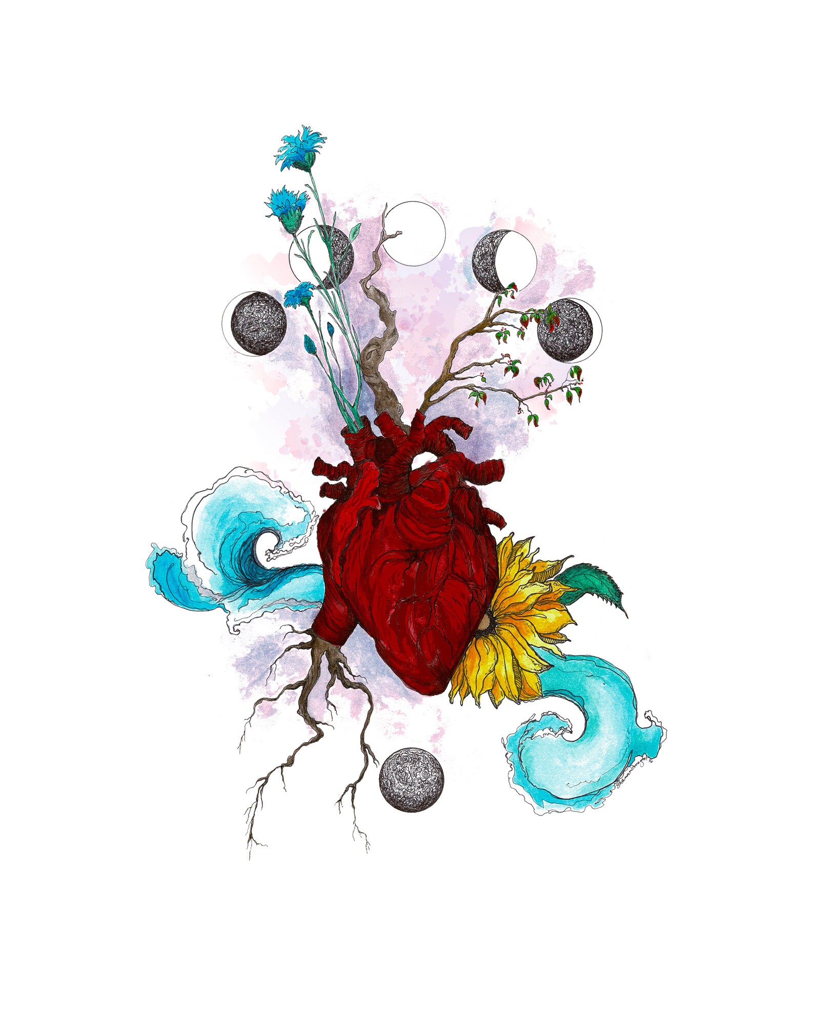 Fine Art Print of "elemental Heart" 8x10 Original Ink Illustration by ...