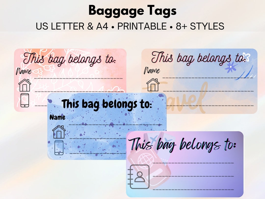 Printable Baggage Tags for Travel, Vacations, Storage. Print, Fill Out ...