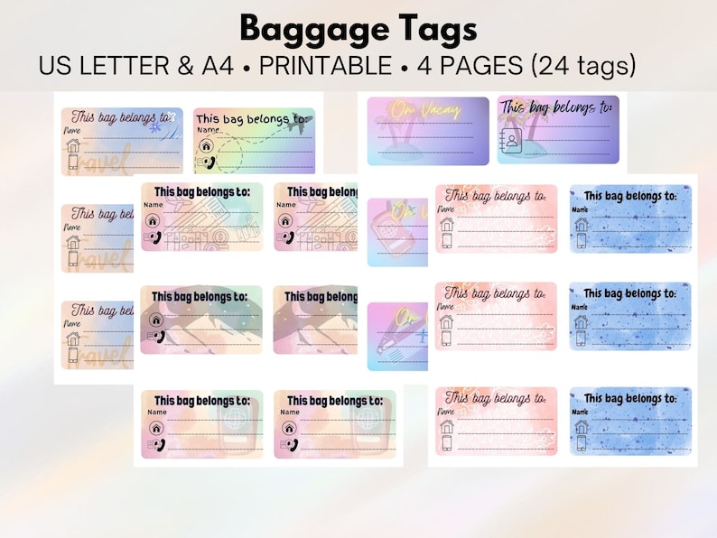Printable Baggage Tags for Travel, Vacations, Storage. Print, Fill Out ...