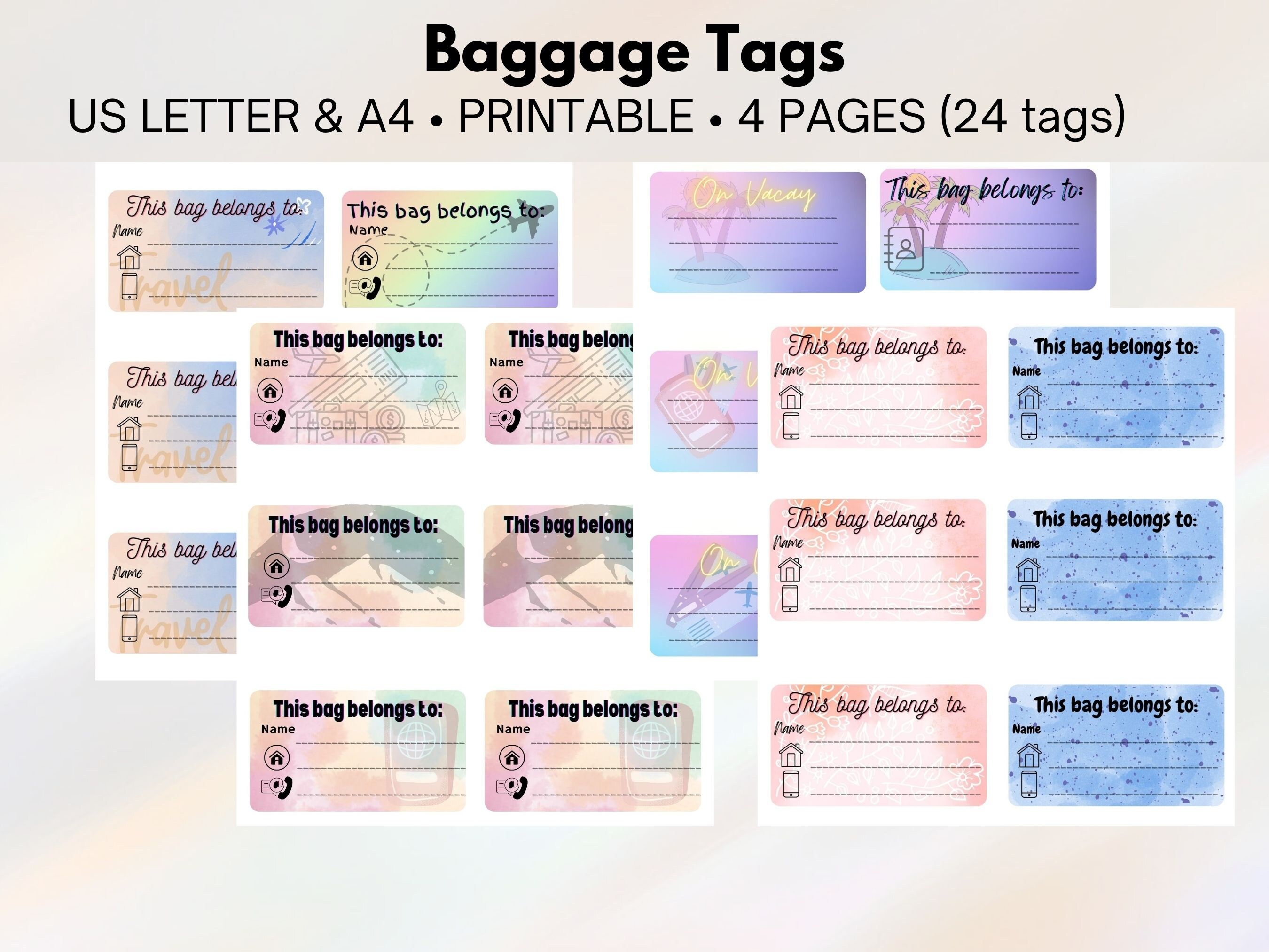 Printable Baggage Tags for Travel, Vacations, Storage. Print, Fill Out ...