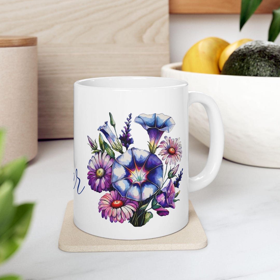 September Birth Month Flower Mug | Morning Glory and Aster Design- Gift ...