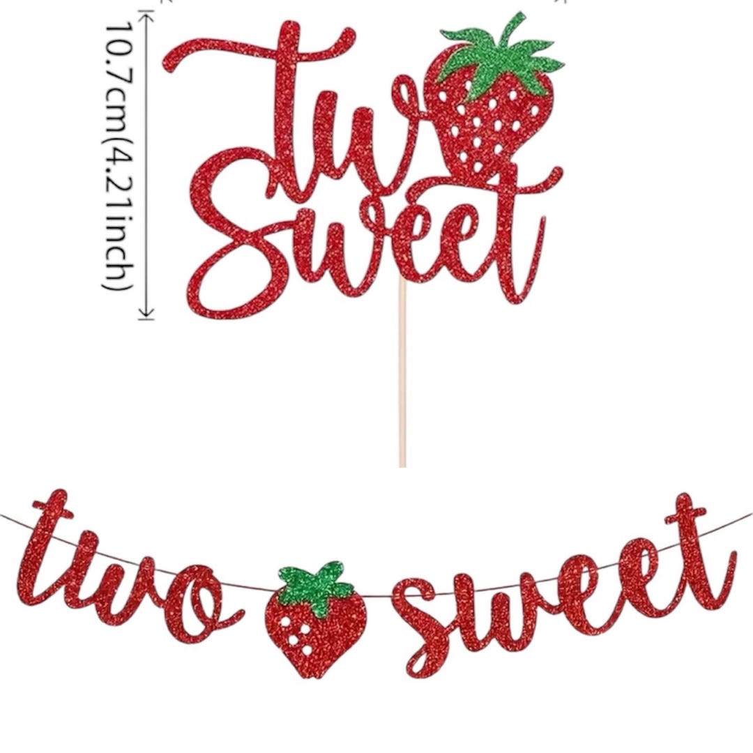 2nd Birthday Bundle Two Sweet Banner & Cake Topper Berry Theme ...