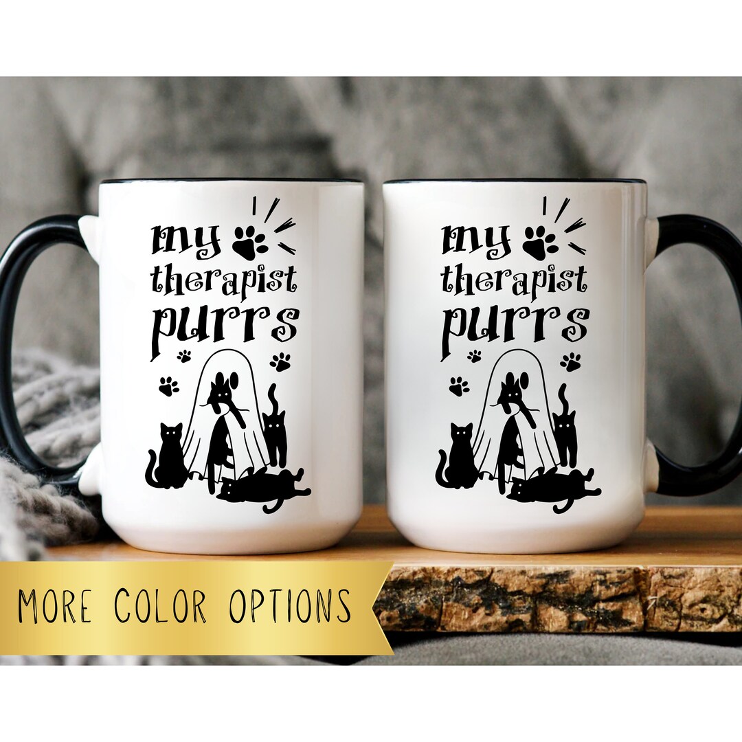 My Therapist Purrs Mug for Cat Mom Cute Ghost With Cats Mug Gift for ...