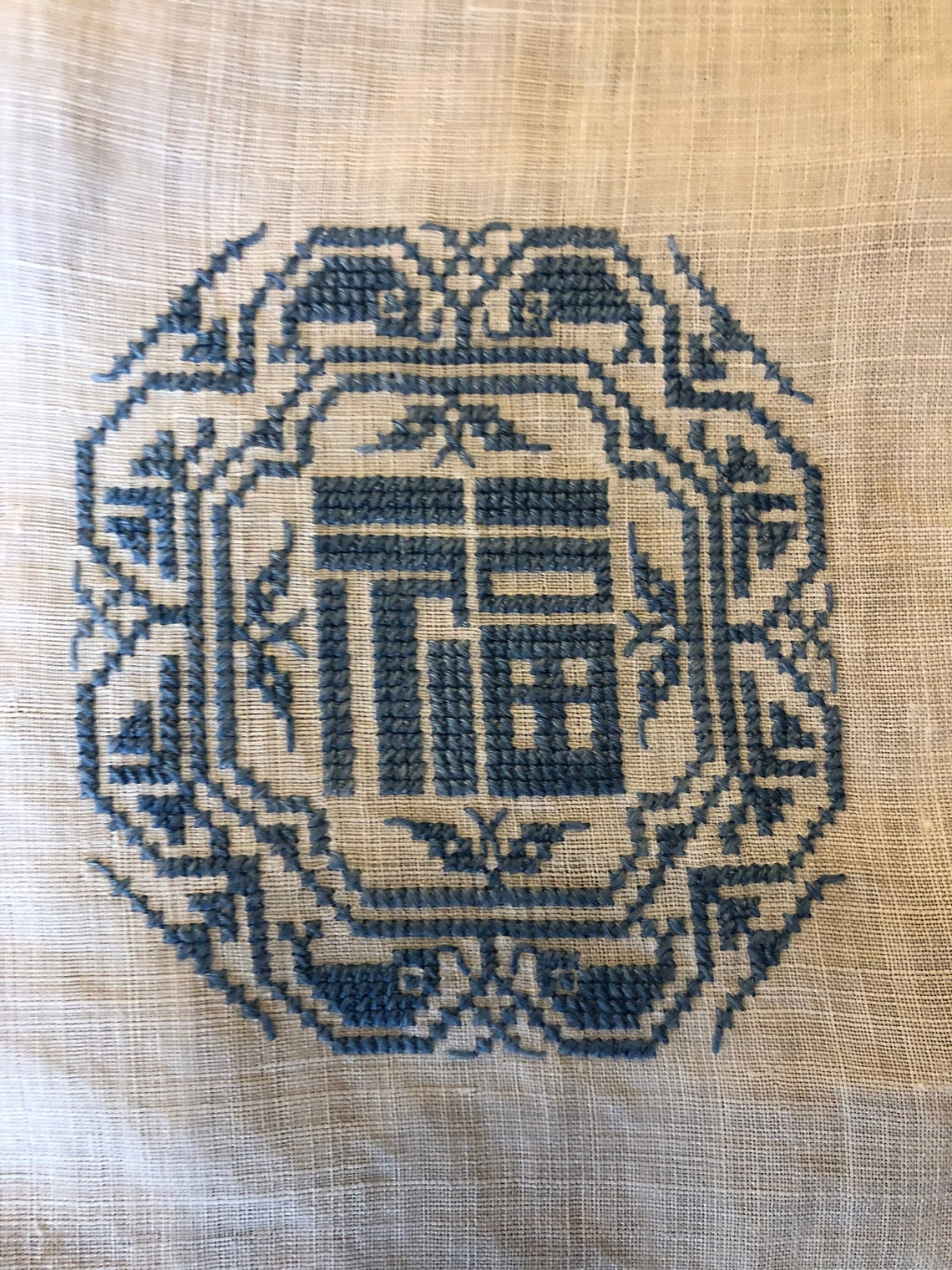 Vintage Fine White Linen Table Topper Square With Tiny Blue - Etsy