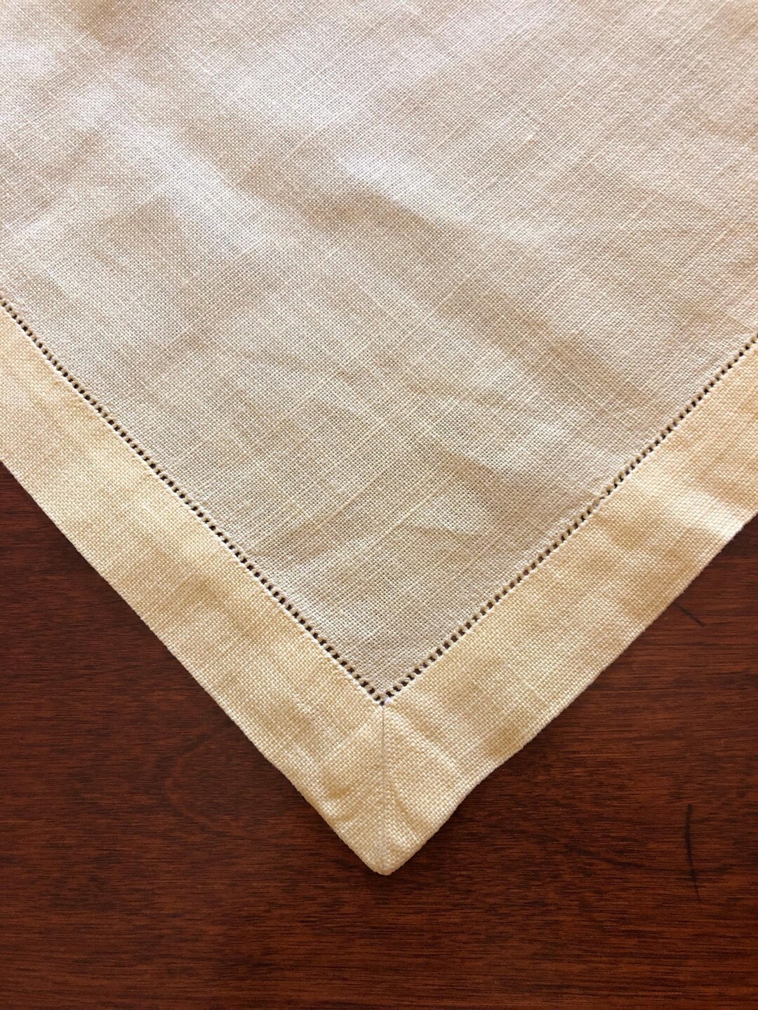Yellow Plain Linen Square Table Topper or Tablecloth With Drawn Thread ...