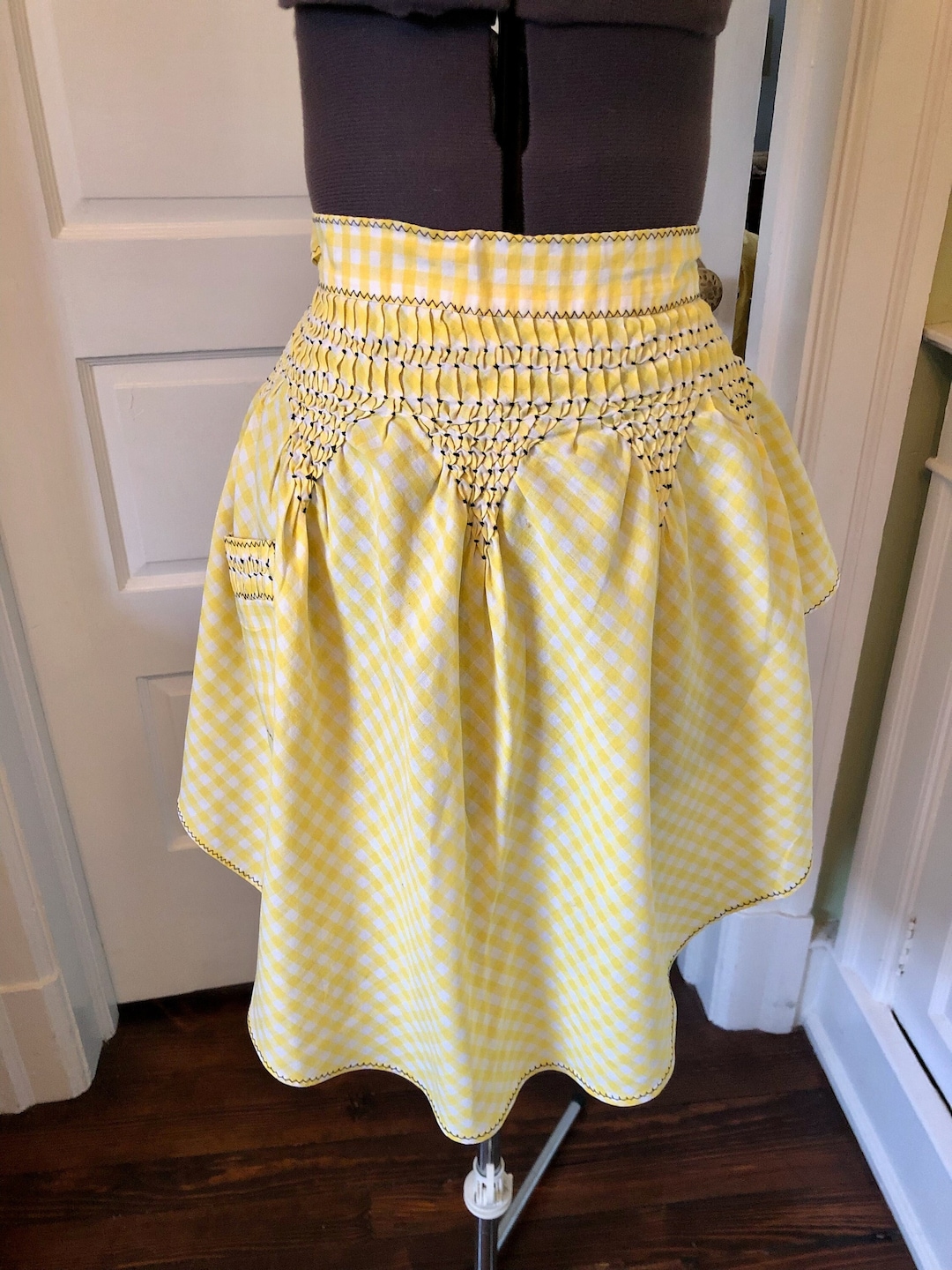 Vintage Yellow Gingham Apron With Smocking, Patch Pocket and Back Tie - Etsy