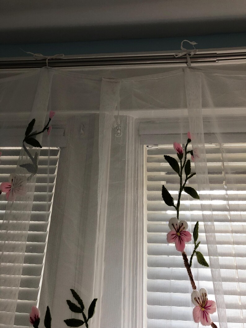 Very Wide White Netting Floral Embroidered Sheer Curtain Panel With Top ...