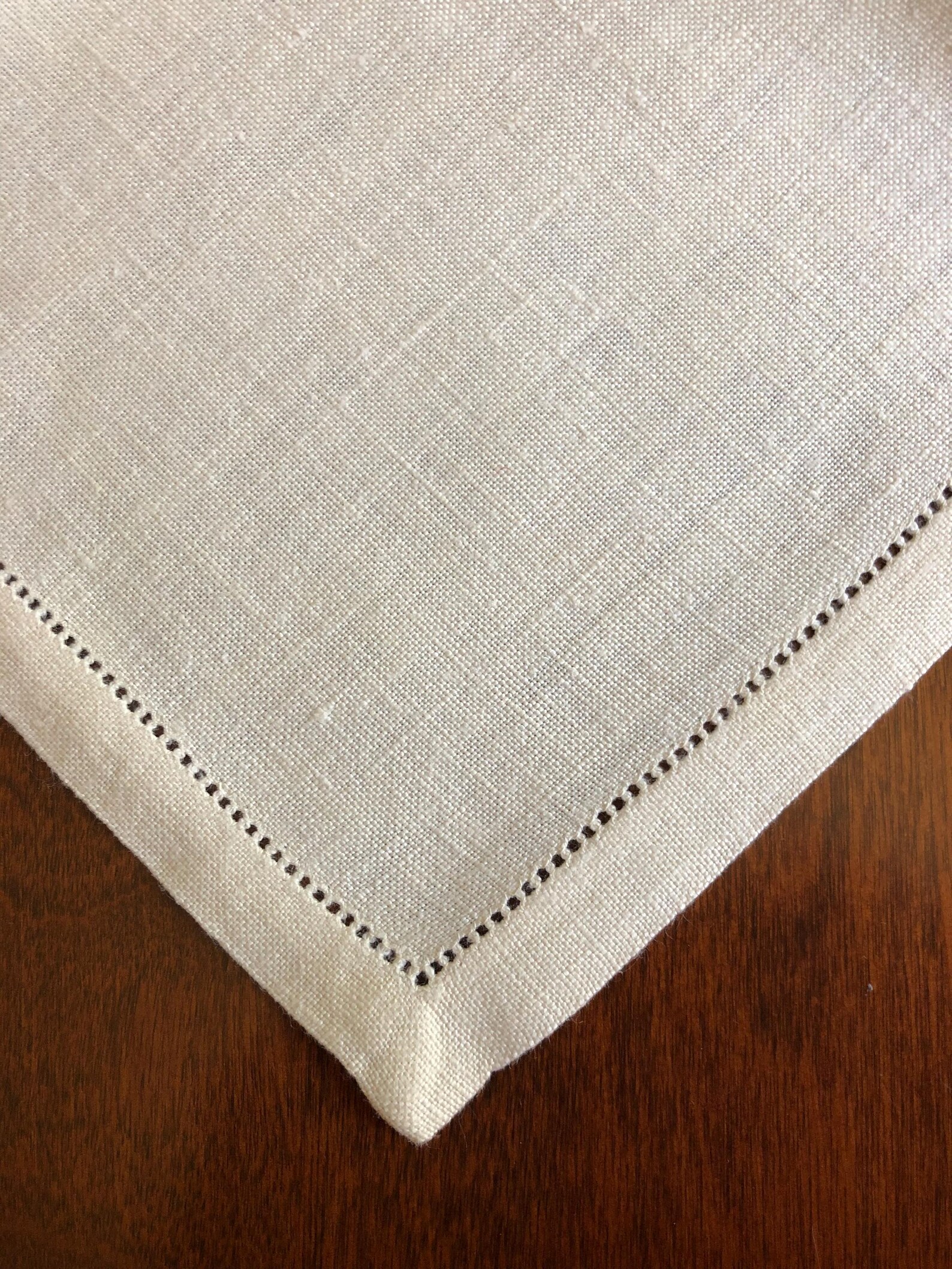 Set of Four Ivory Linen Napkins With Drawn Thread Borders | 12.5" X 13 ...