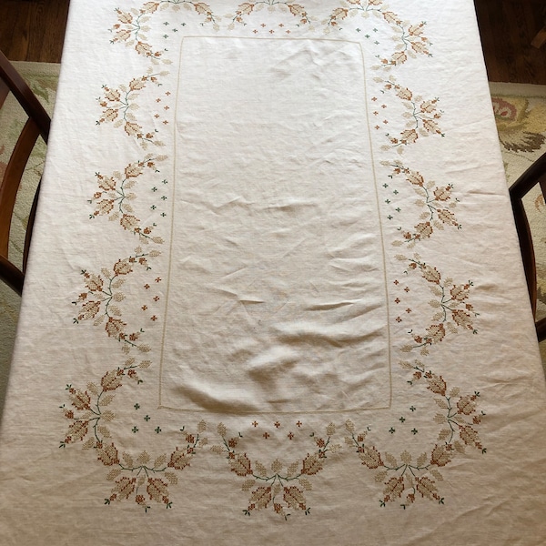 Cross Stitch Linen Tablecloth - Etsy