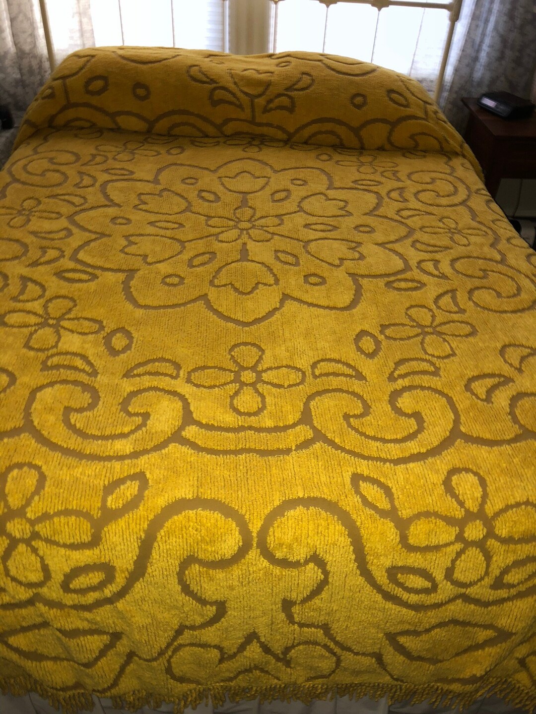 Vintage Mustard Yellow and Brown Cotton Chenille Bedspread - Etsy
