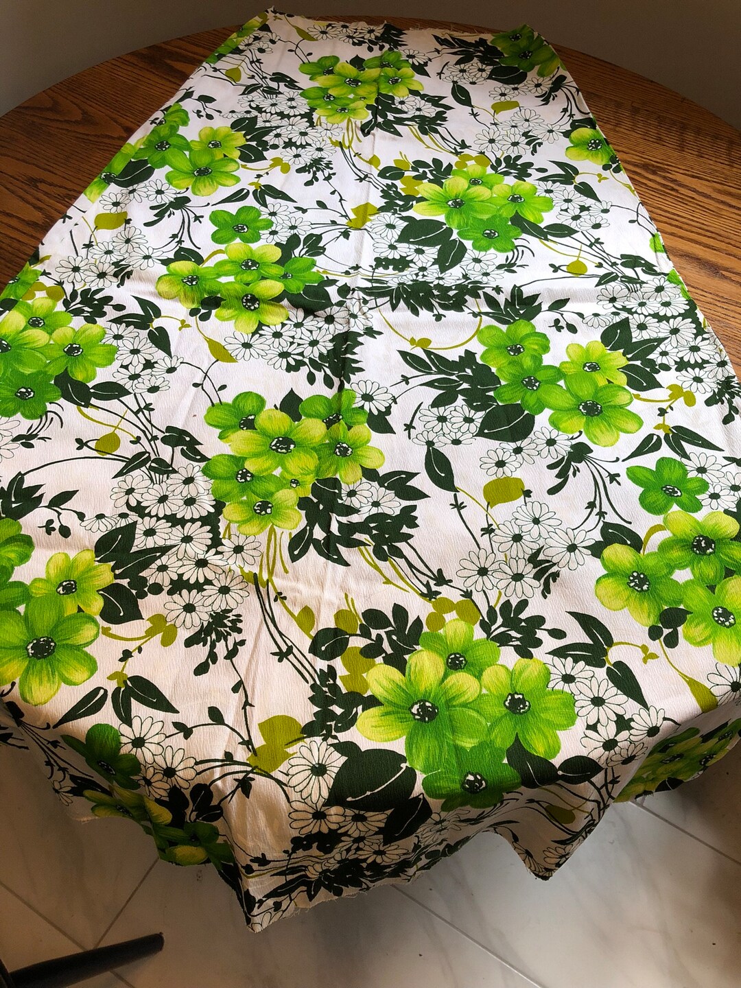 Vintage Green Floral Print Cotton Bark Cloth Fabric Remnant of Hawaiian ...