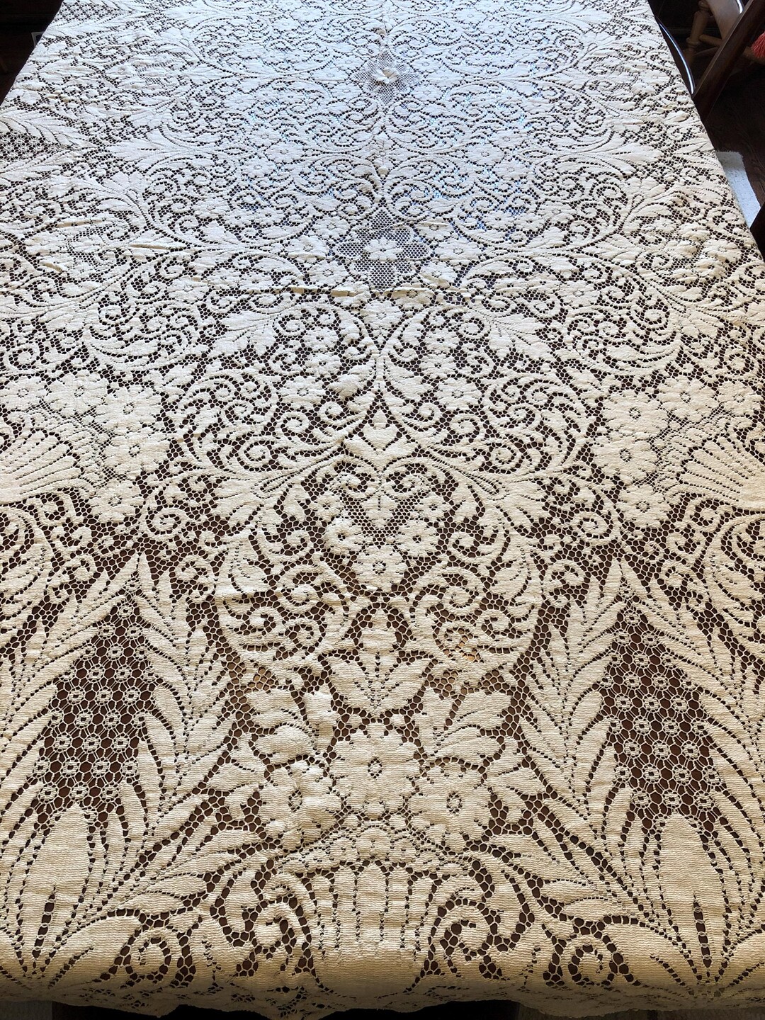 Dark Ivory Cotton Thick Floral Quaker Lace Tablecloth | 62" X 99" - Etsy