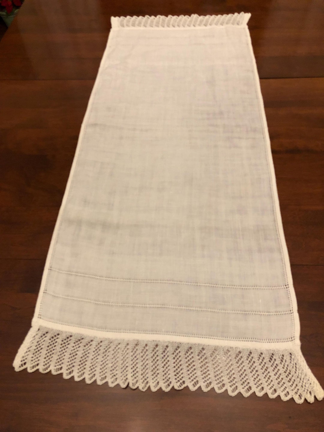 Ivory Linen Table Runner or Dresser Scarf With Drawn Thread Work and ...