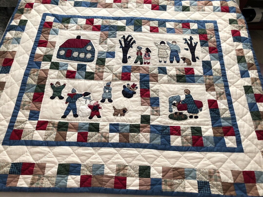 Large Hand Quilted Cotton Wall Hanging With Farmhouse Scenes and ...