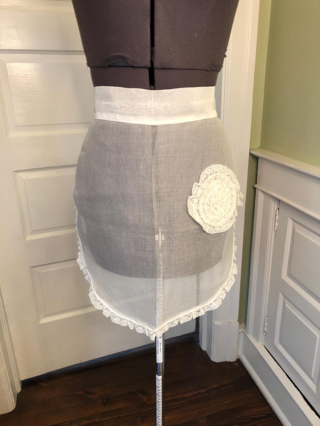 Sheer White Linen Organza Half Skirt Slip With Back Ties, Lace Trim and ...
