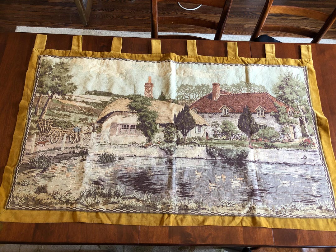 Tapestry Wall Hanging Mounted on Gold Velvety Fabric With Hanging Tabs ...