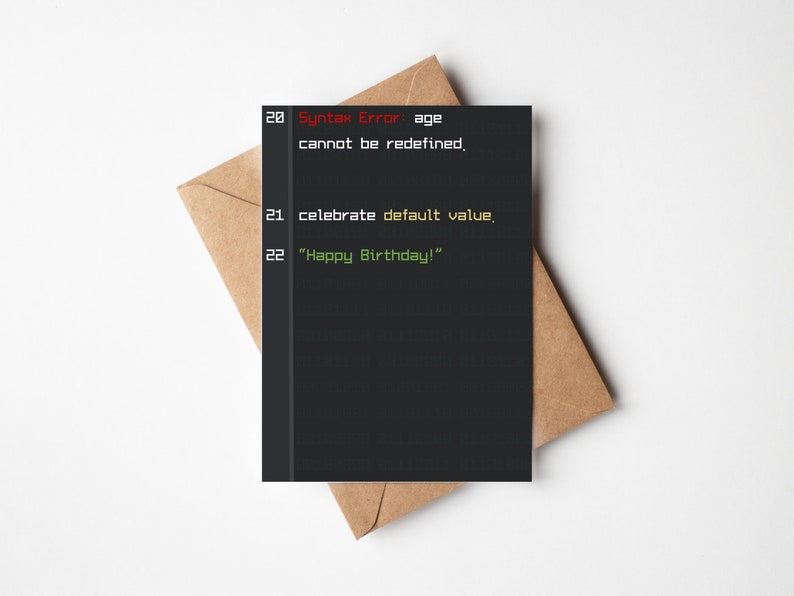 Funny Coding Birthday Card - Syntax Error Age Cannot Be Redefined ...