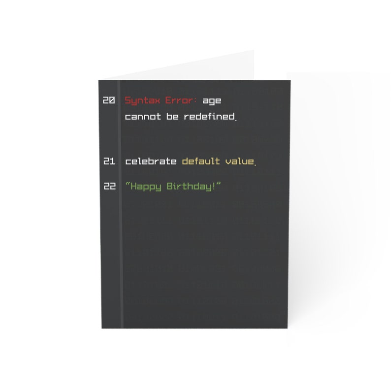 Funny Coding Birthday Card - Syntax Error Age Cannot Be Redefined ...