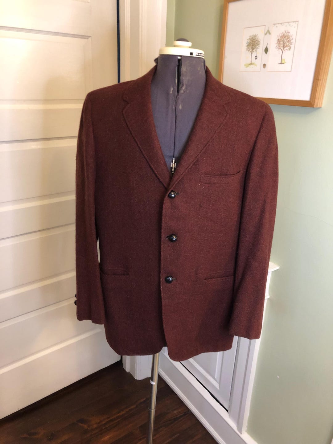 60s Burgundy Wool Tweed Sport Coat or Blazer With Inset Front Pockets ...