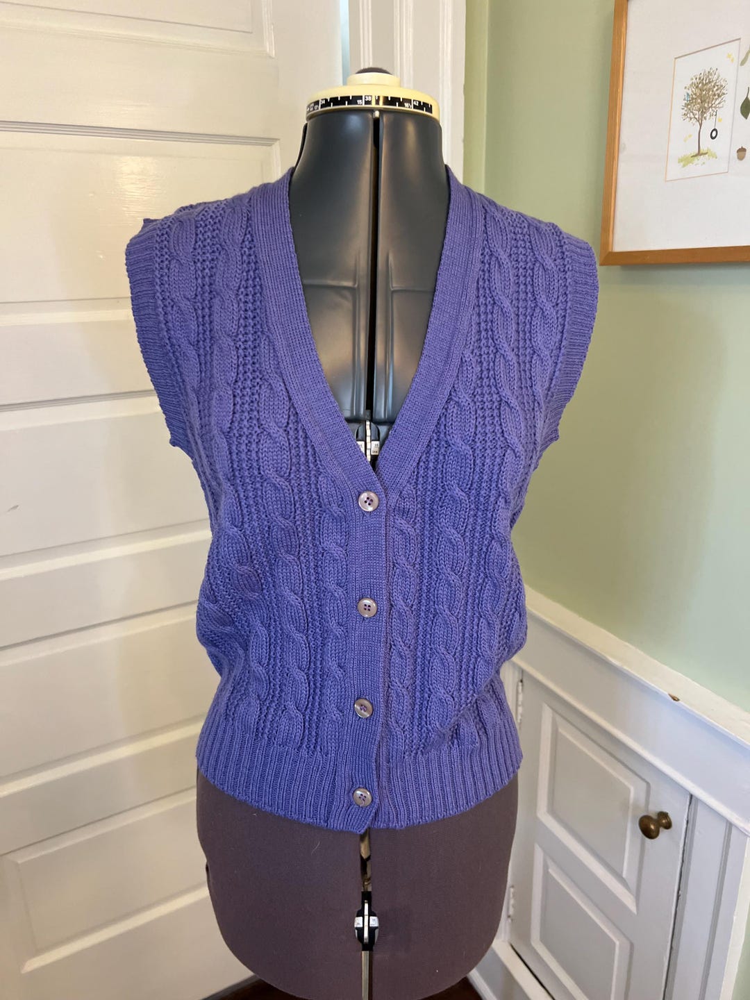 70s Pendleton Periwinkle Blue Cable Knit Wool Sweater Vest With V ...