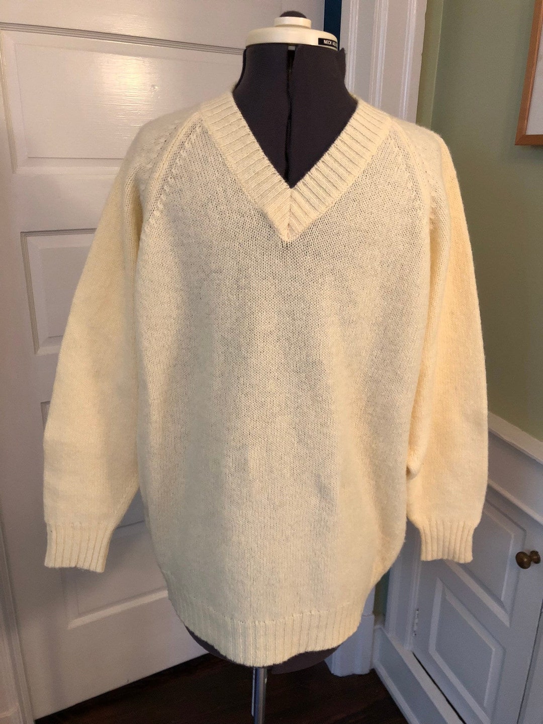 90s Butter Yellow Wool V-neck Pullover Sweater by Pringle of Scotland ...