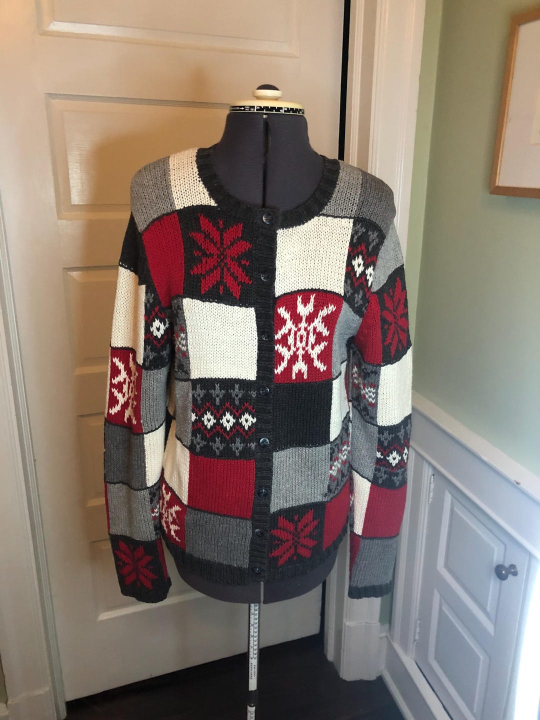 80s Ramie and Cotton Patterned Long Sleeve Cardigan Sweater in Gray ...
