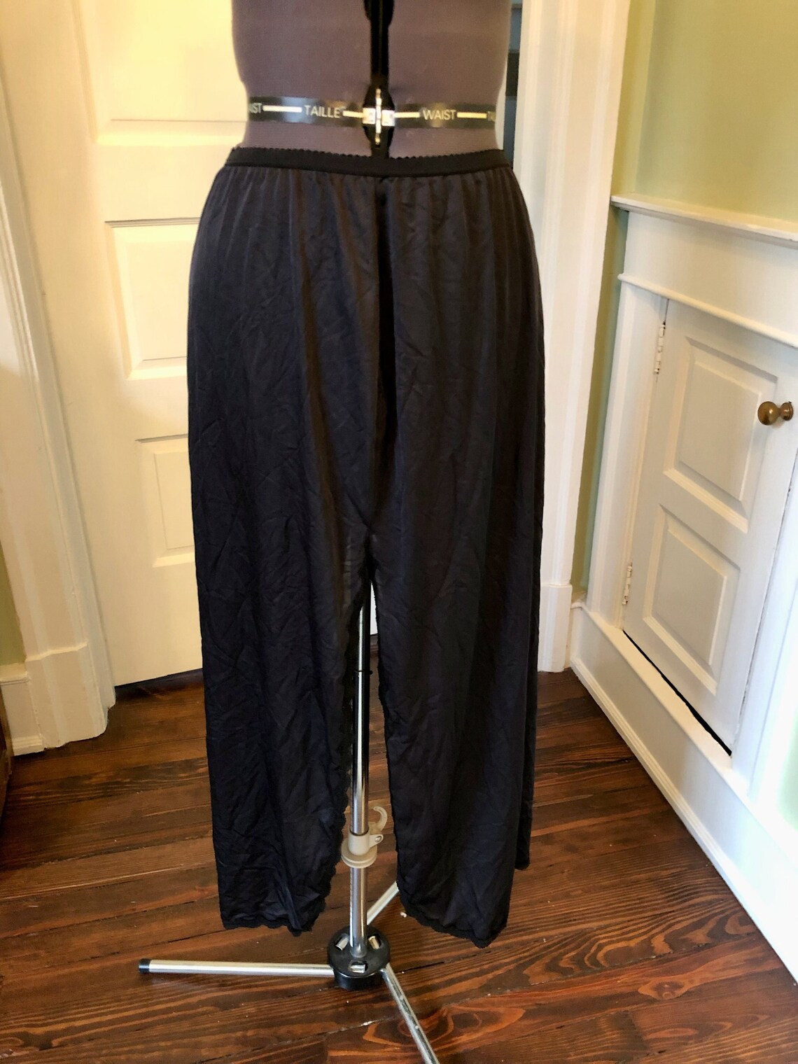 Vintage Long Black Nylon Slip With Front and Back High Slits With Lace ...