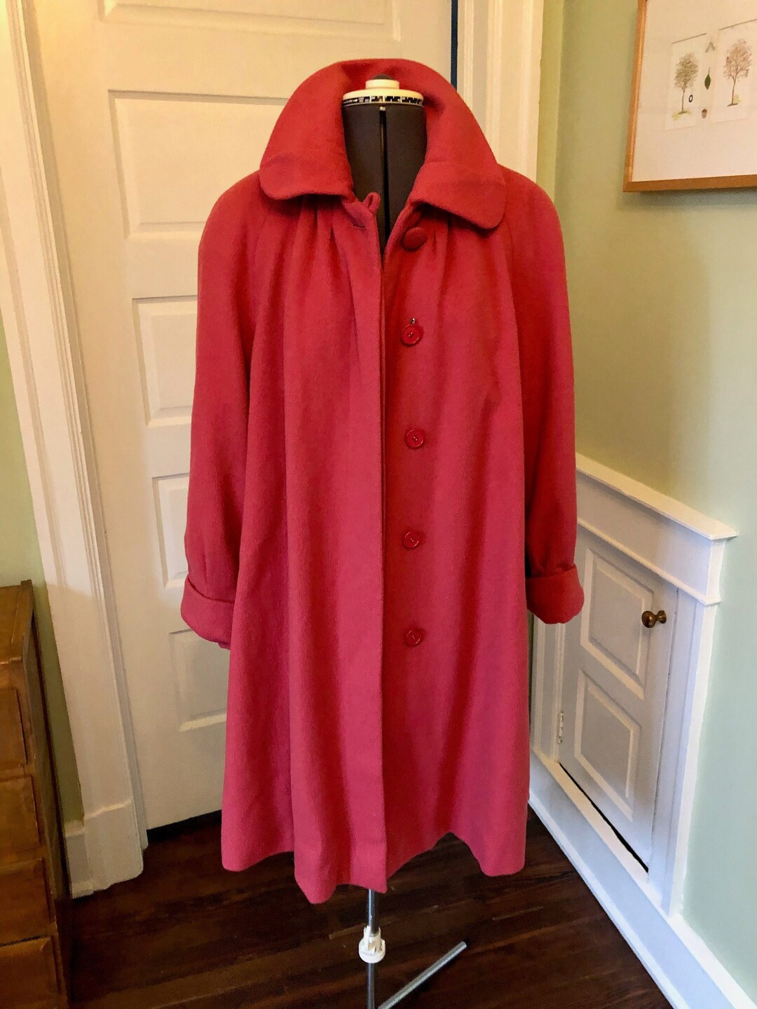 90s Does 50s Salmon Pink Flared Coat With Peter Pan Collar, Pockets ...