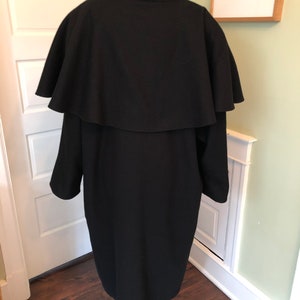 80s Black Wool Long Sleeved Dress Coat With Black Velvet Shawl Collar ...