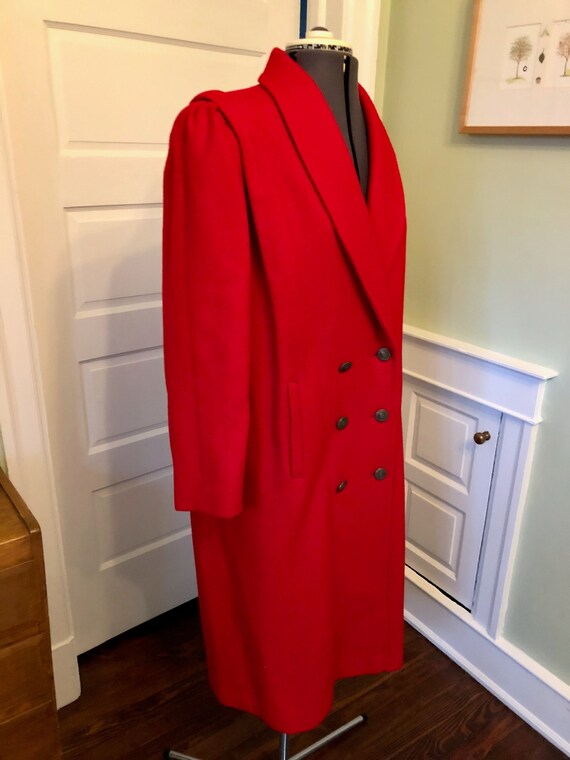 90s Red Wool Dress Coat with Long Sleeves, Double Bre… - Gem