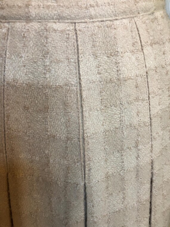 60s Beige Wool Pleated Skirt with Plaid Woven Pattern… - Gem