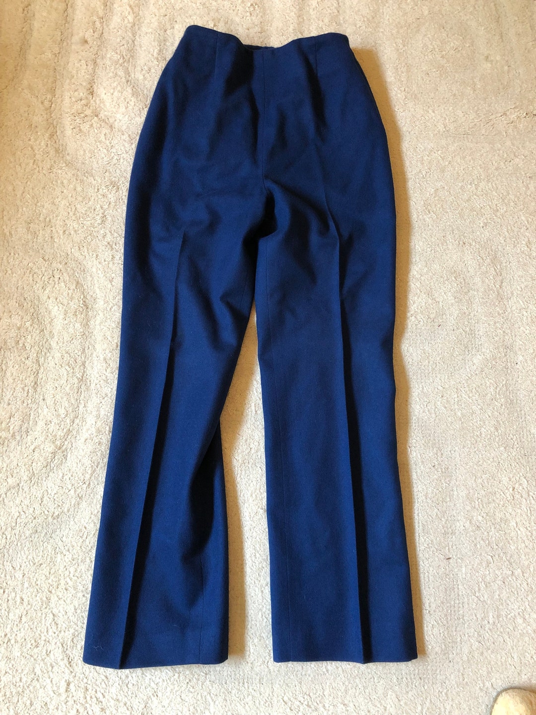 60s Blue Wool Straight Slacks or Pants With Lining and Side Zipper by ...