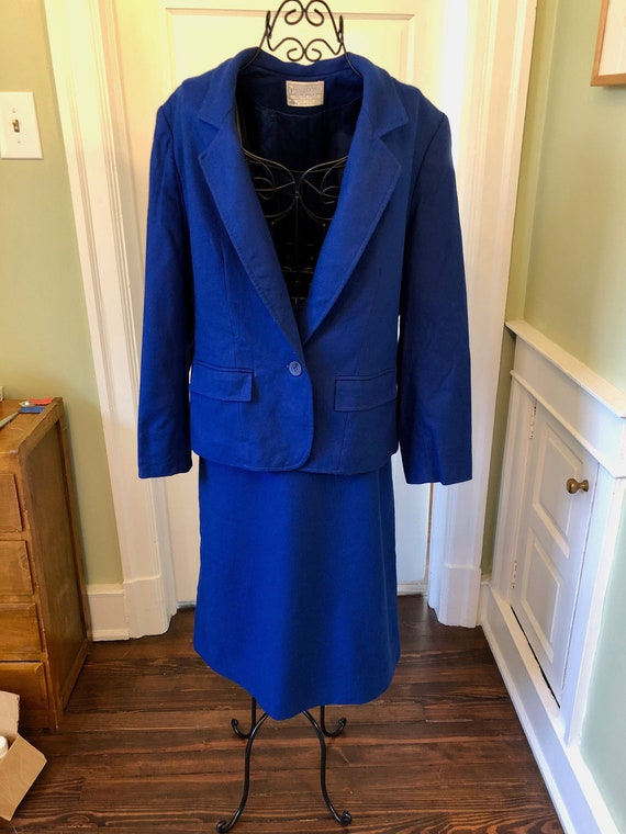 70s Pendleton Royal Blue Wool Skirt and Suit Jacket S… - Gem