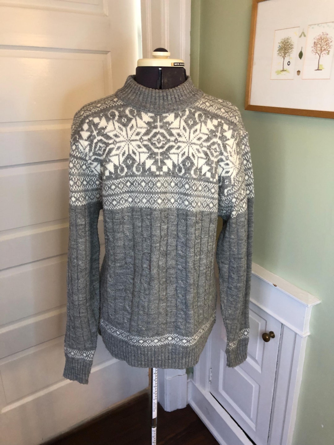 80s Gray and White Acrylic Mock Neck Long Sleeved Pullover Sweater by ...