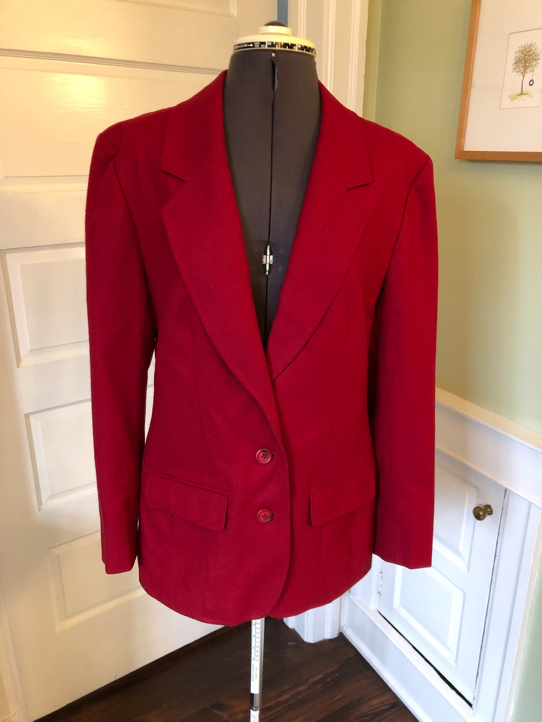 90s Red Wool Long Sleeved Blazer With Inset Pockets and Flaps by ...