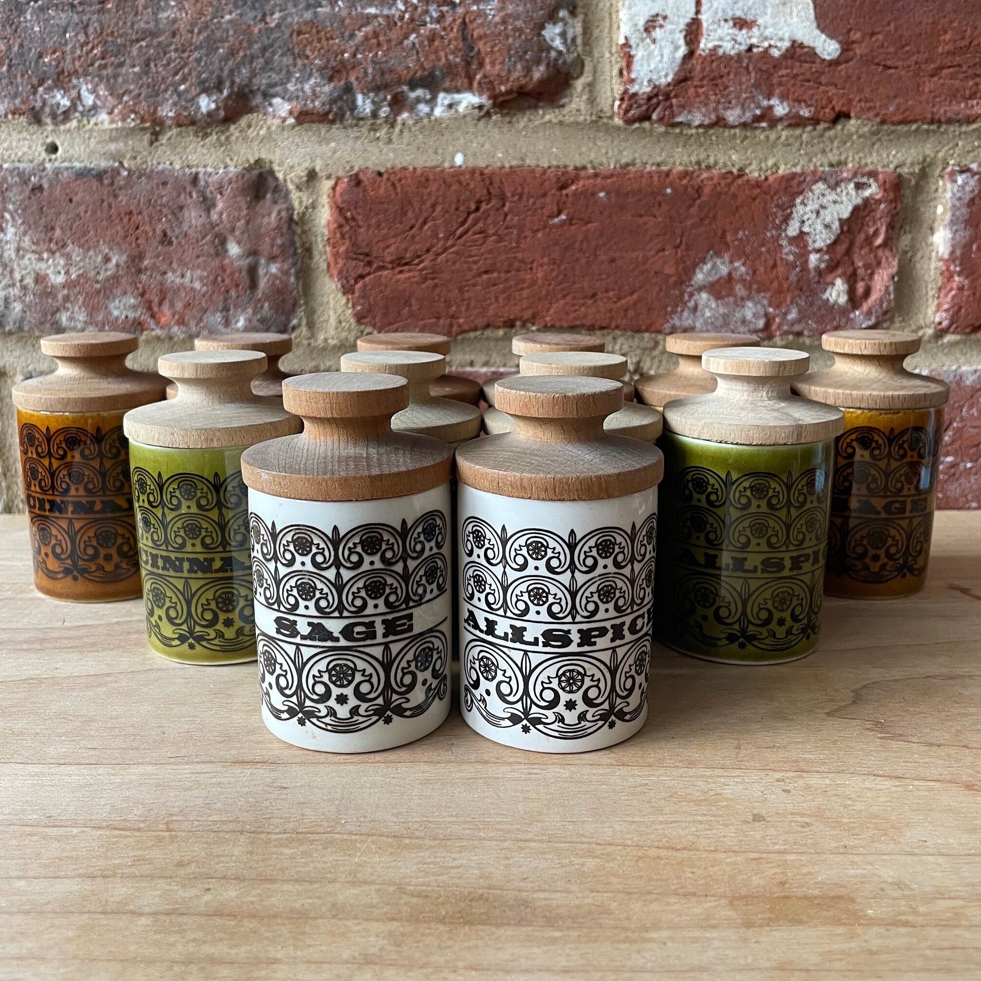 Hornsea Pottery Vintage Scroll Pattern Spice/herb Jars With Original ...