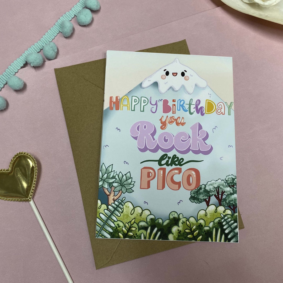 Pico Card Happy Birthday Card Pico Island in Kawaii Azores Illustration ...