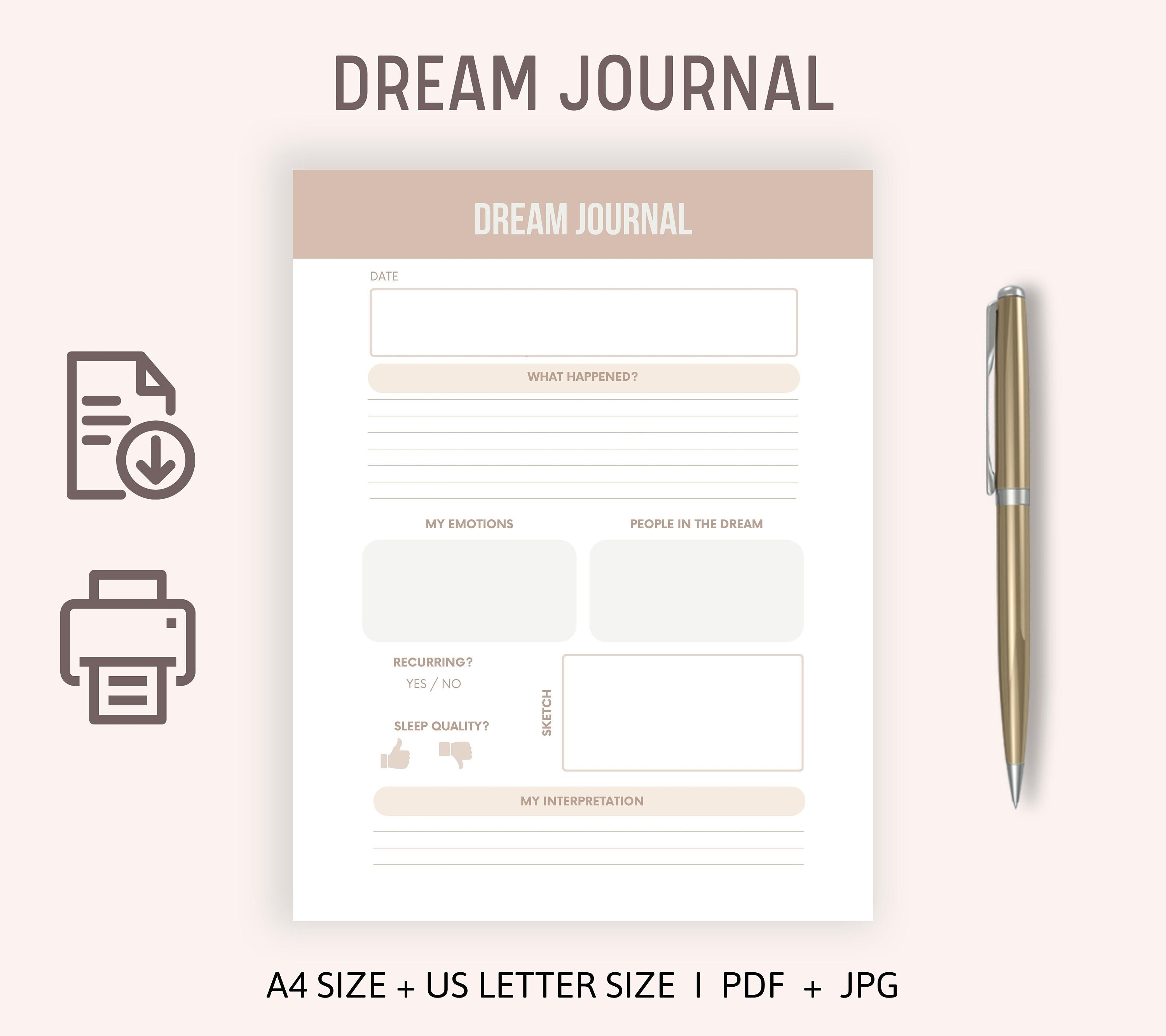 Printable Dream Journal, Dream Tracker, Printable Dream Page, Dream ...