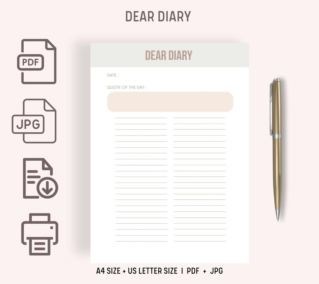 Printable Dear Diary Dear Diary Page Dear Diary Digital - Etsy