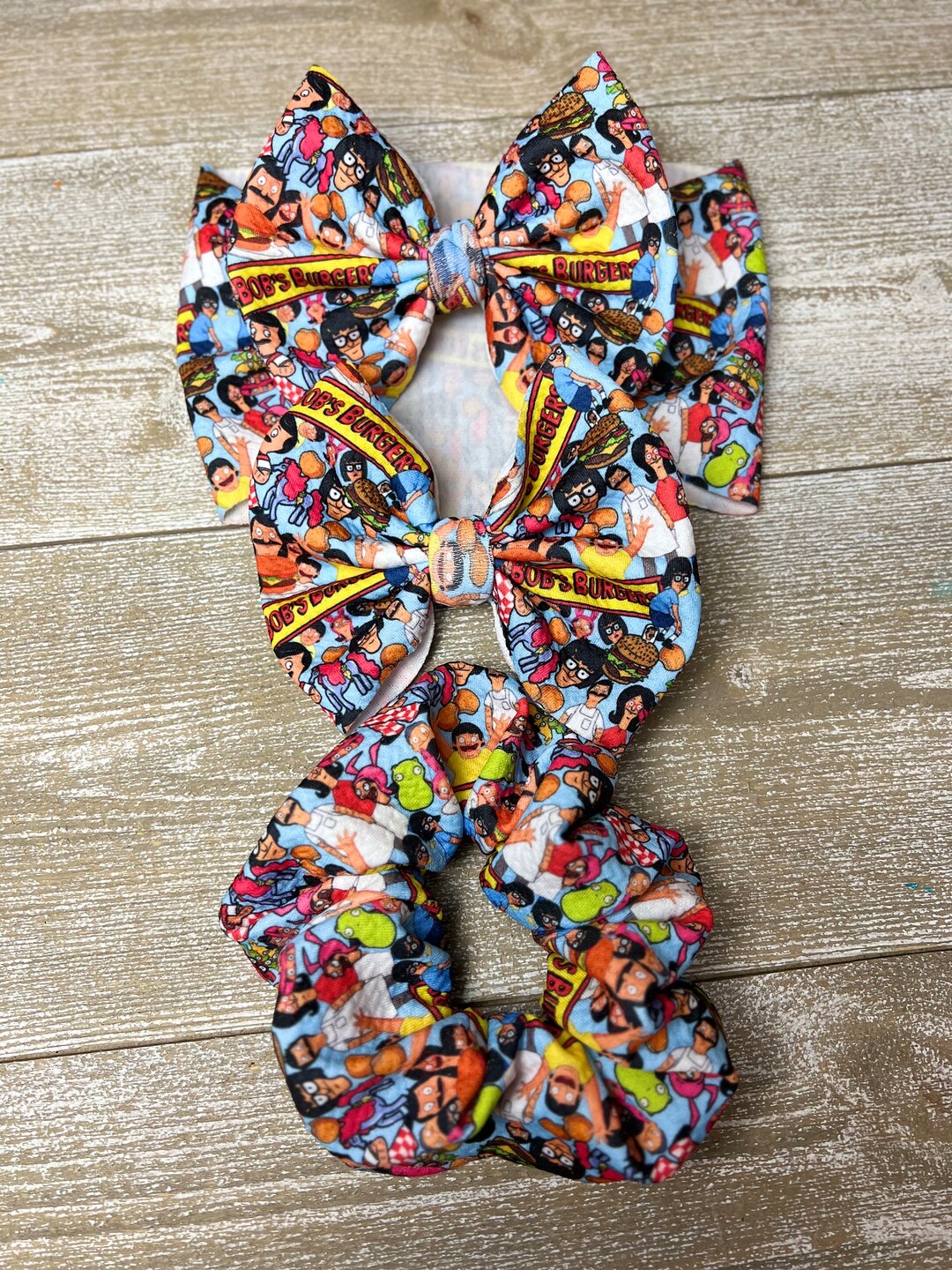 Bobs Burgers •hand Tied Bows and Scrunchies• Nylon Headband, Headwrap ...