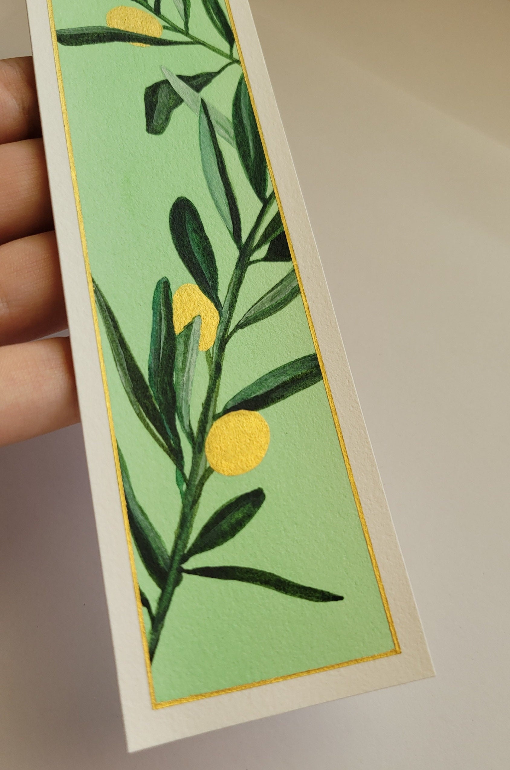 Hand Painted Olive Branch Bookmark, Watercolor Art, Green Leaves and ...