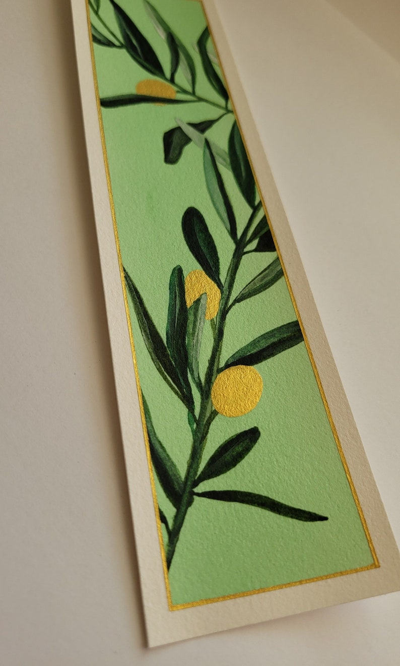 Hand Painted Olive Branch Bookmark, Watercolor Art, Green Leaves and ...