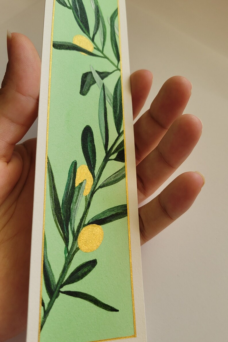 Hand Painted Olive Branch Bookmark, Watercolor Art, Green Leaves and ...