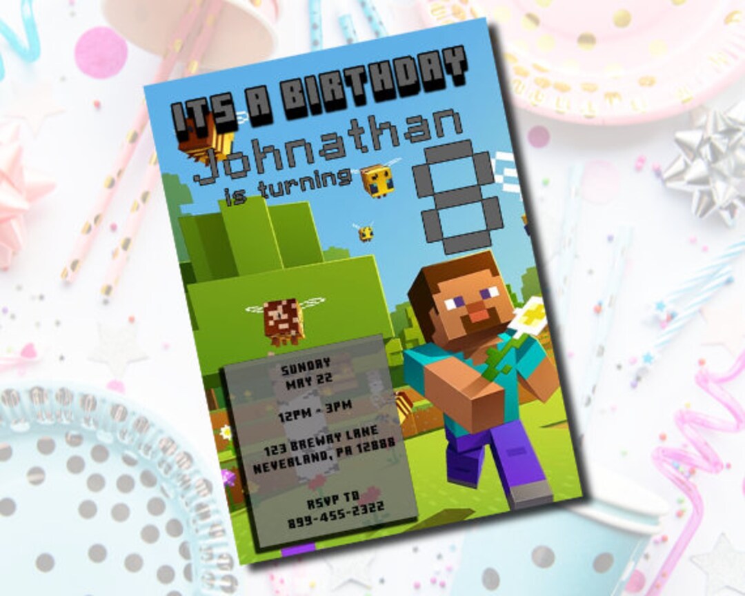 Minecraft Party Invitation - Etsy